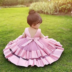 3M-6T Toddler Girl Bowknot Backless Tutu Gown Ruffle Lace Tulle Pageant Dress Baby Party Dresses with Headwear Dark Pink 80