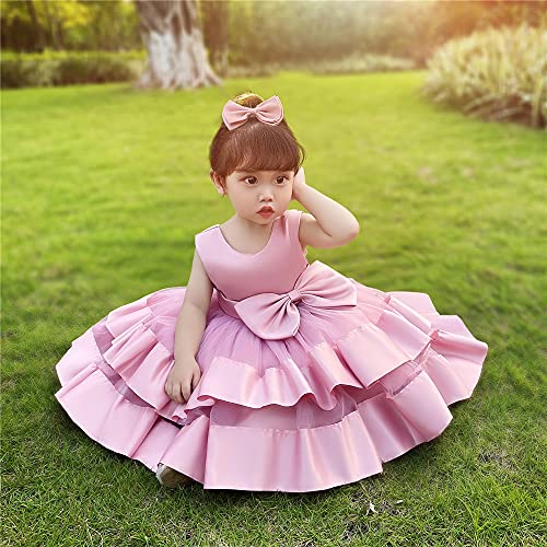 3M-6T Toddler Girl Bowknot Backless Tutu Gown Ruffle Lace Tulle Pageant Dress Baby Party Dresses with Headwear Dark Pink 80