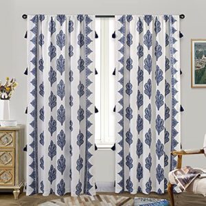 driftaway sadie paisley medallion pattern boho velvet room darkening unlined window curtains with handmade tassels for bedroom living room rod pocket 2 panels each 50 inch by 84 inch navy blue