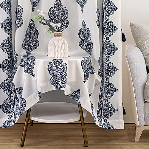 DriftAway Sadie Paisley Medallion Pattern Boho Velvet Room Darkening Unlined Window Curtains with Handmade Tassels for Bedroom Living Room Rod Pocket 2 Panels Each 50 Inch by 84 Inch Navy Blue