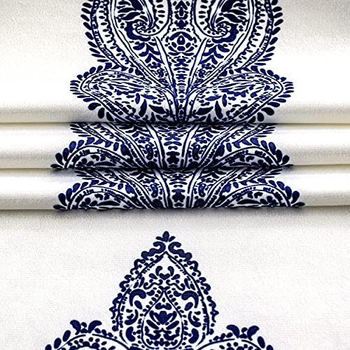 DriftAway Sadie Paisley Medallion Pattern Boho Velvet Room Darkening Unlined Window Curtains with Handmade Tassels for Bedroom Living Room Rod Pocket 2 Panels Each 50 Inch by 84 Inch Navy Blue