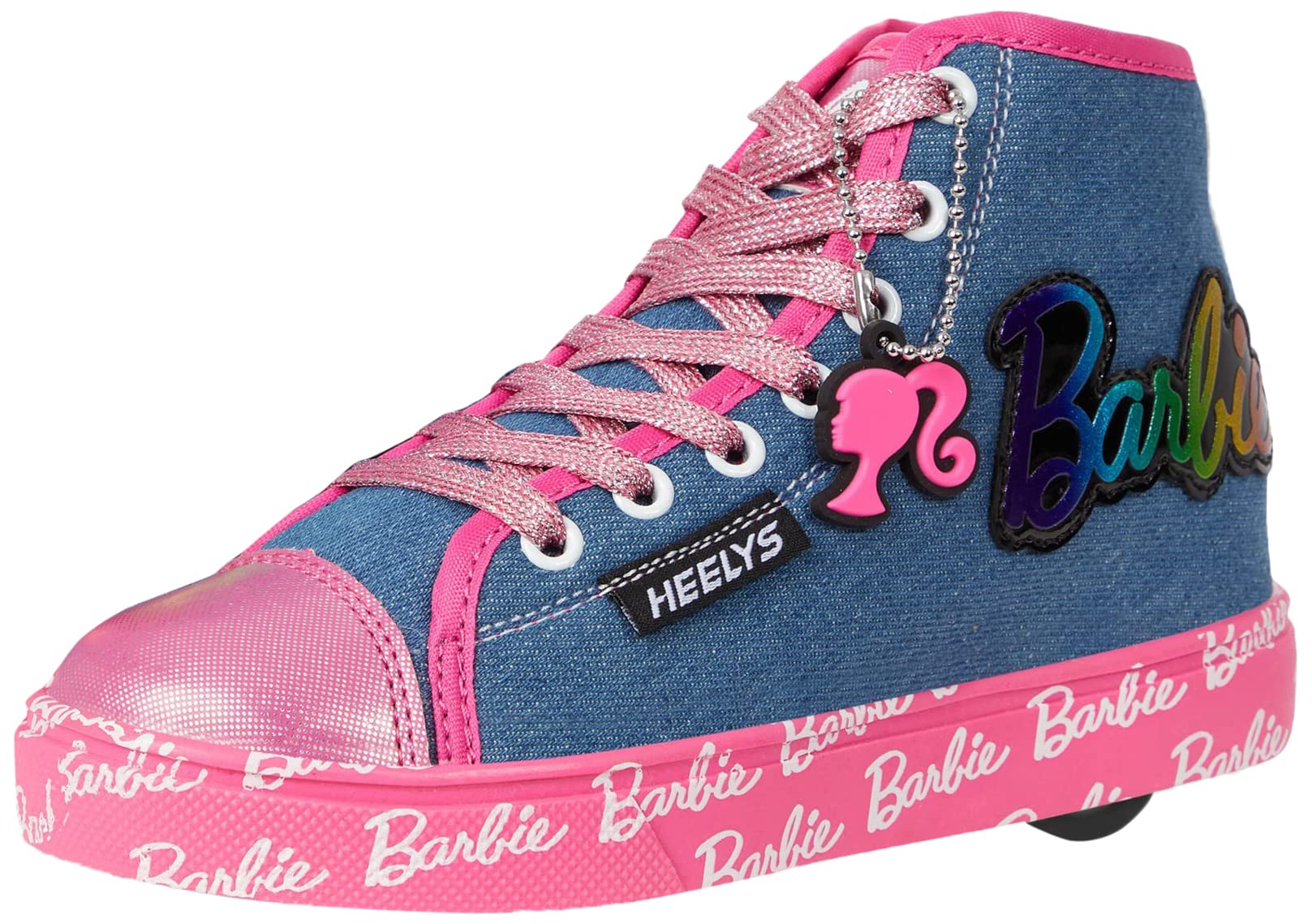 HEELYS Girl's Hustle Barbie (Little Kid/Big Kid/Adult) Denim/Pink/Rainbow 7 Big Kid (Women's 8) M