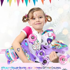 Rainbow Unicorn Kids Roller Skates for Girls Boys Toddler Ages 3-6,4-Pejiijar Adjustable Roller Shoes with Luminous Wheels for Birthday Xmas Gifts.