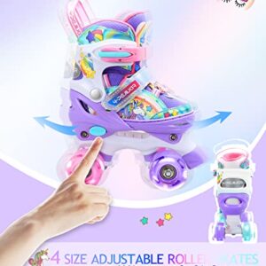 Rainbow Unicorn Kids Roller Skates for Girls Boys Toddler Ages 3-6,4-Pejiijar Adjustable Roller Shoes with Luminous Wheels for Birthday Xmas Gifts.