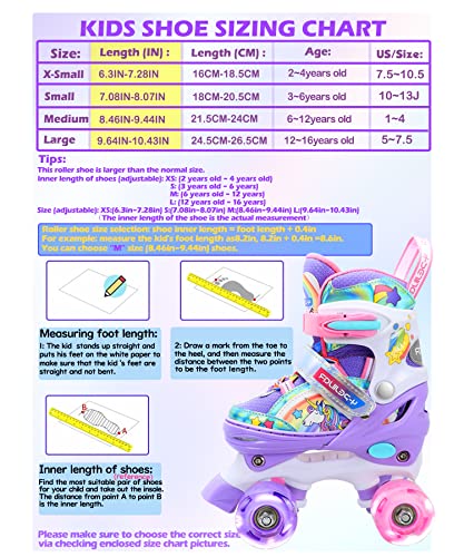 Rainbow Unicorn Kids Roller Skates for Girls Boys Toddler Ages 3-6,4-Pejiijar Adjustable Roller Shoes with Luminous Wheels for Birthday Xmas Gifts.