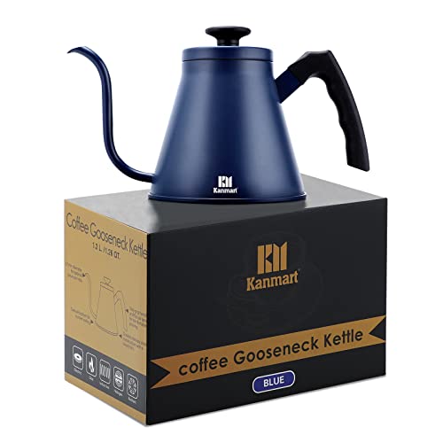 Kanmart Pour Over Coffee Kettle Barista's Choice Works on Stove and Any Heat Source stove top pour over kettle Gooseneck Teapot with Precision Pour Spout Premium Stainless Steel(1.2Liter, 40oz) (blue)