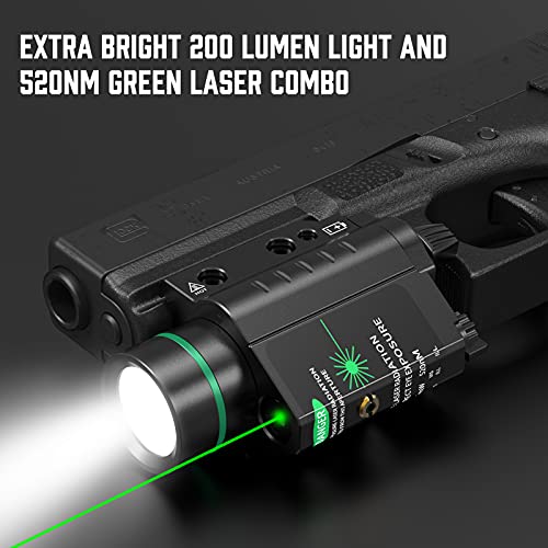 Feyachi LF-58 Green Laser Flashlight Light Combo 200 Lumen LED Flashlight Laser with Picatinny Rail Mount for Pistol Handgun Rifle