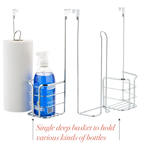 Kitchen Details 2-in-1 Over The Cabinet Organizer | Cleaning Supplies Storage | OTC Door Mount | Paper Towel Holder | Soap Bottle Basket | Space Saver | Kitchen | Pantry | Bathroom | Chrome