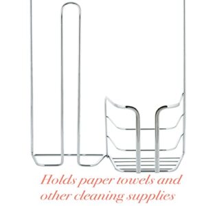 Kitchen Details 2-in-1 Over The Cabinet Organizer | Cleaning Supplies Storage | OTC Door Mount | Paper Towel Holder | Soap Bottle Basket | Space Saver | Kitchen | Pantry | Bathroom | Chrome