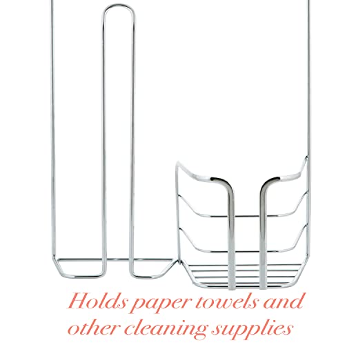 Kitchen Details 2-in-1 Over The Cabinet Organizer | Cleaning Supplies Storage | OTC Door Mount | Paper Towel Holder | Soap Bottle Basket | Space Saver | Kitchen | Pantry | Bathroom | Chrome