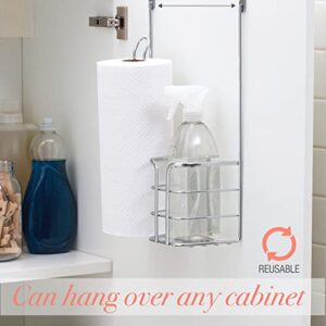 Kitchen Details 2-in-1 Over The Cabinet Organizer | Cleaning Supplies Storage | OTC Door Mount | Paper Towel Holder | Soap Bottle Basket | Space Saver | Kitchen | Pantry | Bathroom | Chrome