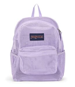 jansport eco mesh backpack, pastel lilac, 17” x 12.5” x 6” - semi-transparent bookbag for adults with laptop sleeve, padded back panel - large backpack