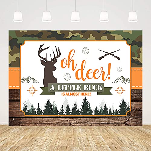 ABLIN 7x5ft Oh Deer Baby Shower Backdrop A Little Buck is Almost Here Baby Shower Party Decorations Mountain Jungle Photography Background Photo Booth Props Banner Vinyl