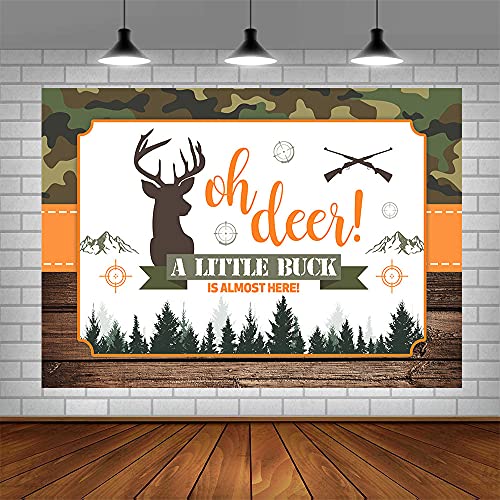 ABLIN 7x5ft Oh Deer Baby Shower Backdrop A Little Buck is Almost Here Baby Shower Party Decorations Mountain Jungle Photography Background Photo Booth Props Banner Vinyl