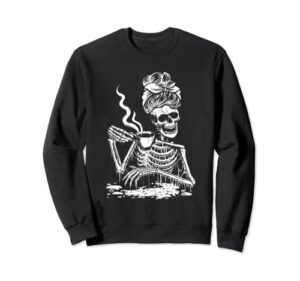 coffee drinking skeleton lazy diy halloween costume women sweatshirt