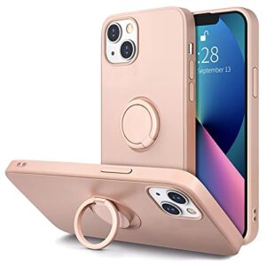 hython case for iphone 13 mini case with ring stand [360° rotatable ring holder magnetic kickstand] [soft microfiber lining] slim shockproof rubber protective phone case cover for women, pink sand