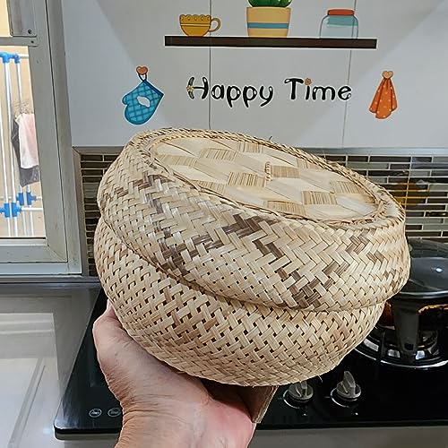 Heavens Tvcz Professional Basket Bamboo Wickerwork Thai Traditional Rice Sticky Steamer Eco-Friendly with Lid Sticky Rice Cooker Steamer Home Electric Cooker Safe Free Cloth 2 Pcs for Asian Food