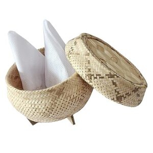 Heavens Tvcz Professional Basket Bamboo Wickerwork Thai Traditional Rice Sticky Steamer Eco-Friendly with Lid Sticky Rice Cooker Steamer Home Electric Cooker Safe Free Cloth 2 Pcs for Asian Food