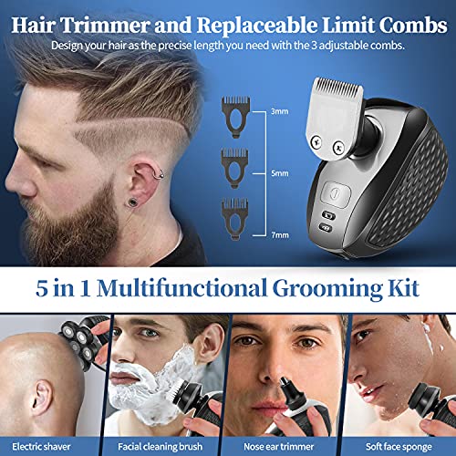 Roziaplus 7D Head Shavers for Bald Men 5 in 1 Waterproof Electric Razor for Men Bald Head Shaver Cordless Mens Electric Shavers Trimmer Wet Dry Shave Balding Clippers Rechargeable Rotary Shaver