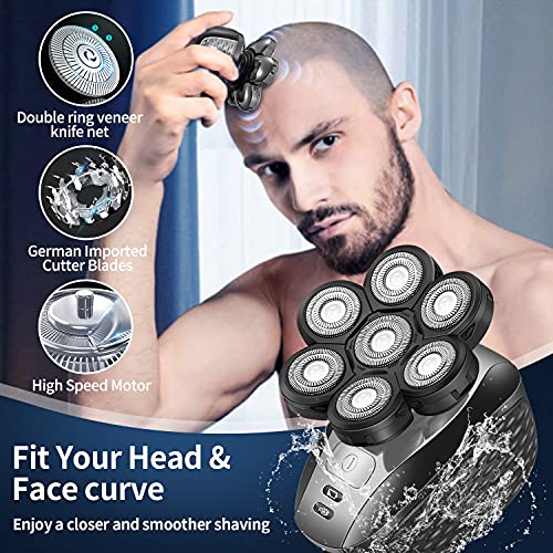 Roziaplus 7D Head Shavers for Bald Men 5 in 1 Waterproof Electric Razor for Men Bald Head Shaver Cordless Mens Electric Shavers Trimmer Wet Dry Shave Balding Clippers Rechargeable Rotary Shaver