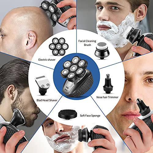 Roziaplus 7D Head Shavers for Bald Men 5 in 1 Waterproof Electric Razor for Men Bald Head Shaver Cordless Mens Electric Shavers Trimmer Wet Dry Shave Balding Clippers Rechargeable Rotary Shaver