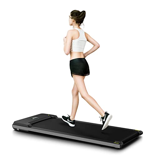 RHYTHM FUN Treadmill for Under Desk for Walking, Compact Portable Mini Treadmill for Small Spaces Installation-Free Quiet Jogging Treadmill with Smart Remote and Workout App for Home Office Apartment