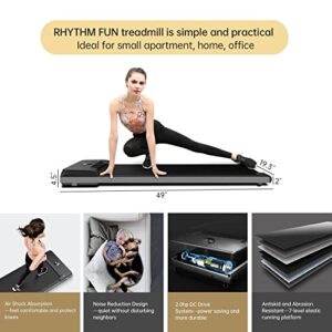 RHYTHM FUN Treadmill for Under Desk for Walking, Compact Portable Mini Treadmill for Small Spaces Installation-Free Quiet Jogging Treadmill with Smart Remote and Workout App for Home Office Apartment