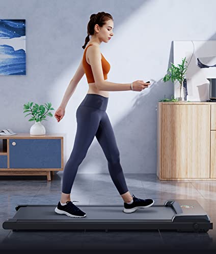 RHYTHM FUN Treadmill for Under Desk for Walking, Compact Portable Mini Treadmill for Small Spaces Installation-Free Quiet Jogging Treadmill with Smart Remote and Workout App for Home Office Apartment