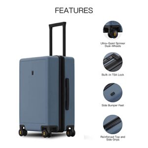 LEVEL8 Elegance Carry On Suitcase, 20” Hardside Luggage with TSA Lock, Spinner Wheels - Blue Grey