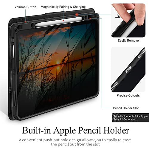 KingBlanc iPad Pro 12.9 inch Case 6th Generation 2022 5th/4th/3rd Gen (2021/2020/2018) with Pencil Holder, Vegan Leather Smart Stand Cover, Auto Sleep/Wake, Support Apple Pencil2 Charging, Black