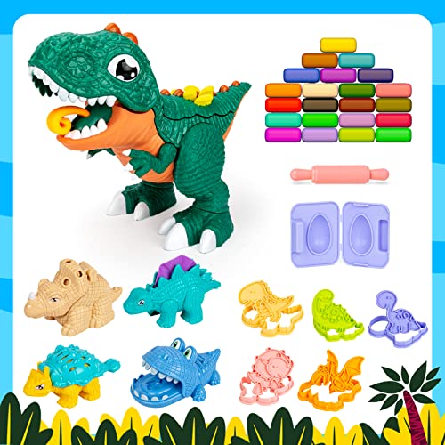 COVTOY Dinosaur Playdough Tool Kit for Toddlers 3 4 5 Year Old Boys Girls, Art & Craft Kit DIY Toy Set Make Your Own Play Dough, Dinosaur Toys for Kids 3-5 (24 Pcs Playdough Bulk Pack)