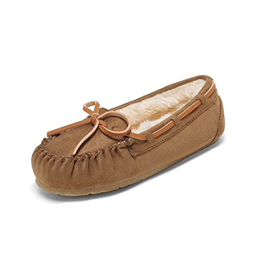 DREAM PAIRS Boys Girls KSL211 Slippers Faux Fur Indoor Outdoor Moccasin Kids House Shoes Size 3 Chesnut