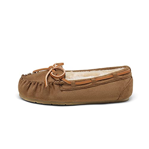 DREAM PAIRS Boys Girls KSL211 Slippers Faux Fur Indoor Outdoor Moccasin Kids House Shoes Size 3 Chesnut