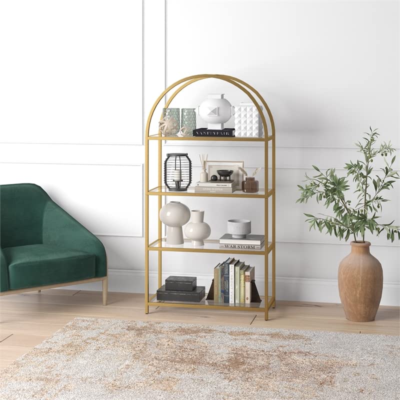 Garrett 62'' Tall Rectangular Bookcase in Brass