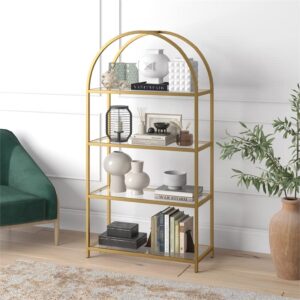 Garrett 62'' Tall Rectangular Bookcase in Brass