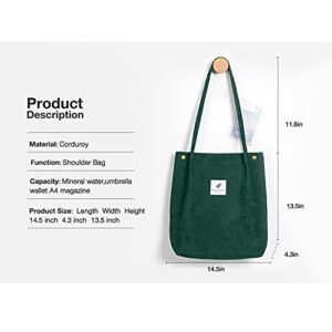 Ndeno Women Tote Bags Grocery Shoulder Bag Corduroy with Inner Pocket for Work Beach Lunch Travel Shopping Shopper Handbags (Green)