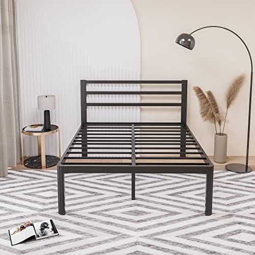 Woozuro California King Bed Frames with Headboard, 18 Inch Heavy Duty Metal Platform Bed Frame with Round-Corner Leg, No Box-Spring Needed, Non-Slip Mattress Foundation, Noise Free, Easy Assembly