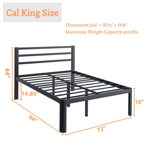 Woozuro California King Bed Frames with Headboard, 18 Inch Heavy Duty Metal Platform Bed Frame with Round-Corner Leg, No Box-Spring Needed, Non-Slip Mattress Foundation, Noise Free, Easy Assembly