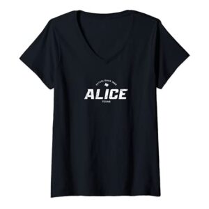 Womens Alice Texas TX Vintage Athletic Sports Logo V-Neck T-Shirt