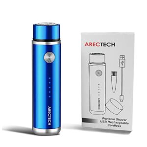 arectech electric razor mini razor pocket razor for men usb rechargeable led battery display best for travel shaves touch up shaves cordless blue