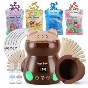 wax bear self waxing kit for women,touch screen display wax machine with 4 bags/17.6oz hard wax beans for sensitive skin hard wax kit for hair removal