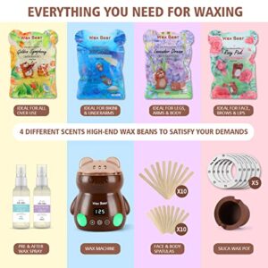 WAX BEAR Self Waxing Kit for Women,Touch Screen Display Wax Machine with 4 bags/17.6oz Hard Wax Beans For Sensitive Skin Hard Wax Kit for Hair Removal