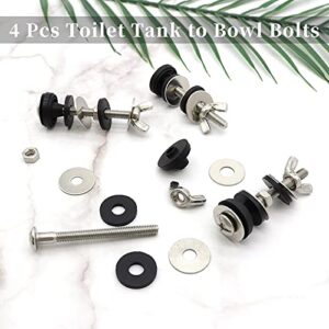 4PCS Universal Toilet Tank to Bowl Bolts Kit, Heavy Duty Toilet Bolts, Waterproof Stainless and Rubber Washers Gaskets with Extra Long Nut Screw for Fastening (Silver)