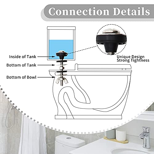 4PCS Universal Toilet Tank to Bowl Bolts Kit, Heavy Duty Toilet Bolts, Waterproof Stainless and Rubber Washers Gaskets with Extra Long Nut Screw for Fastening (Silver)