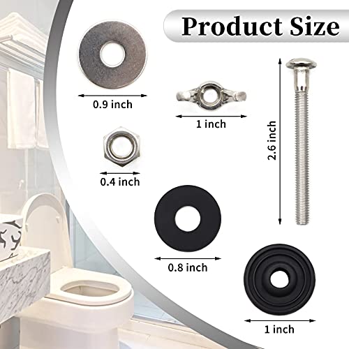 4PCS Universal Toilet Tank to Bowl Bolts Kit, Heavy Duty Toilet Bolts, Waterproof Stainless and Rubber Washers Gaskets with Extra Long Nut Screw for Fastening (Silver)