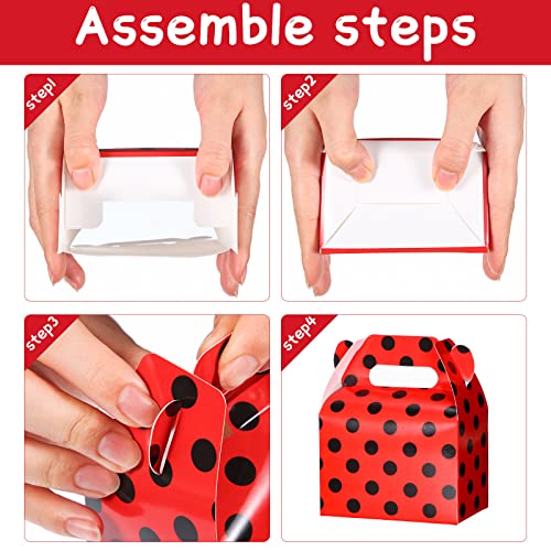 Outus 30 Pieces Ladybug Party Supplies Favor Boxes Ladybug Red Black Polka Dot Candy Boxes for Ladybug Party Wedding Birthday Christmas Baby Shower Decorations, 4 x 2.4 x 4.8 Inch