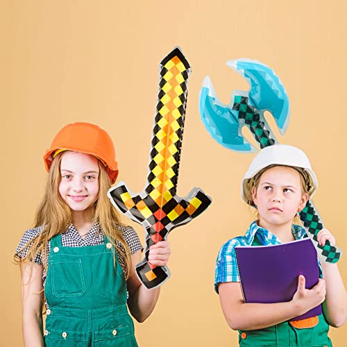 Cagemoga 10 Pieces Inflatable Axe Pixel Craft Swords inflatable Sword for Boys Girls Halloween Carnival Party Supplies