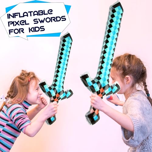 Cagemoga 10 Pieces Inflatable Axe Pixel Craft Swords inflatable Sword for Boys Girls Halloween Carnival Party Supplies