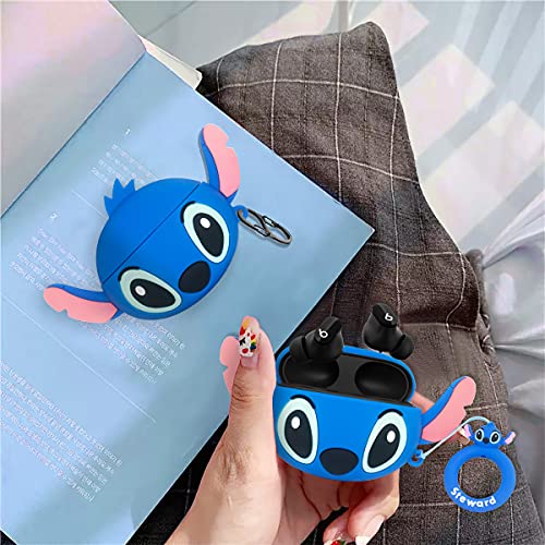 Alquar for Beats Studio Buds Case, Stitch 3D Cute Cartoon Anime Soft Silicone Skin Protector Cover 5in1 Accessories Set with Keychain/Cartoon Ring/Anti-Lost Rope and Brush for Beats Studio Buds