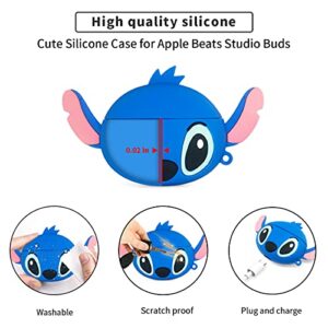 Alquar for Beats Studio Buds Case, Stitch 3D Cute Cartoon Anime Soft Silicone Skin Protector Cover 5in1 Accessories Set with Keychain/Cartoon Ring/Anti-Lost Rope and Brush for Beats Studio Buds